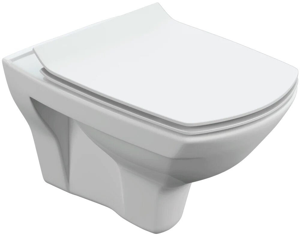 Унитаз подвесной Cersanit Carina XL Clean On DPL EO с микролифтом, безободковый, прямоугольный, без бачка, фарфоровый, антивсплеск, белый
