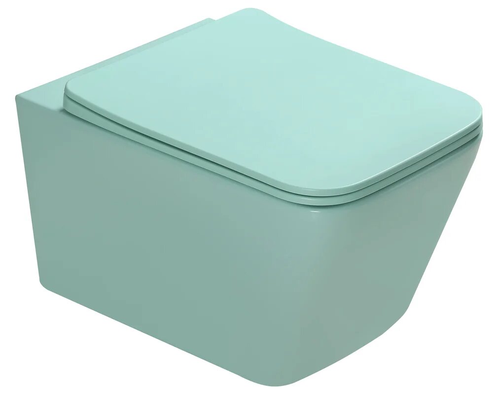 Унитаз подвесной SantiLine SL-5007T-LG с микролифтом, безободковый, без бачка, фарфоровый, антивсплеск, зеленый прямоугольный