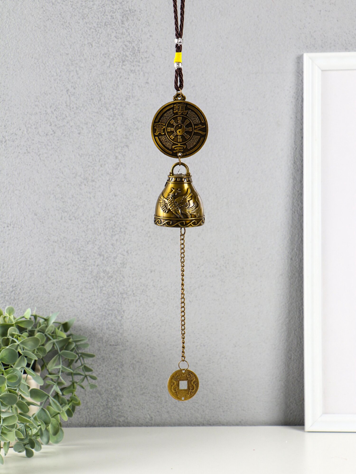 Колокольчик подвесной «Феникс и дракон», 1 колокол, d=4.8 см, 42×4.8×4.8 см