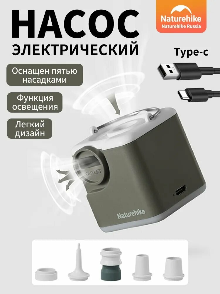 Насос для матраса электрический, 3 в 1, Type-C, Naturehike Wind-air