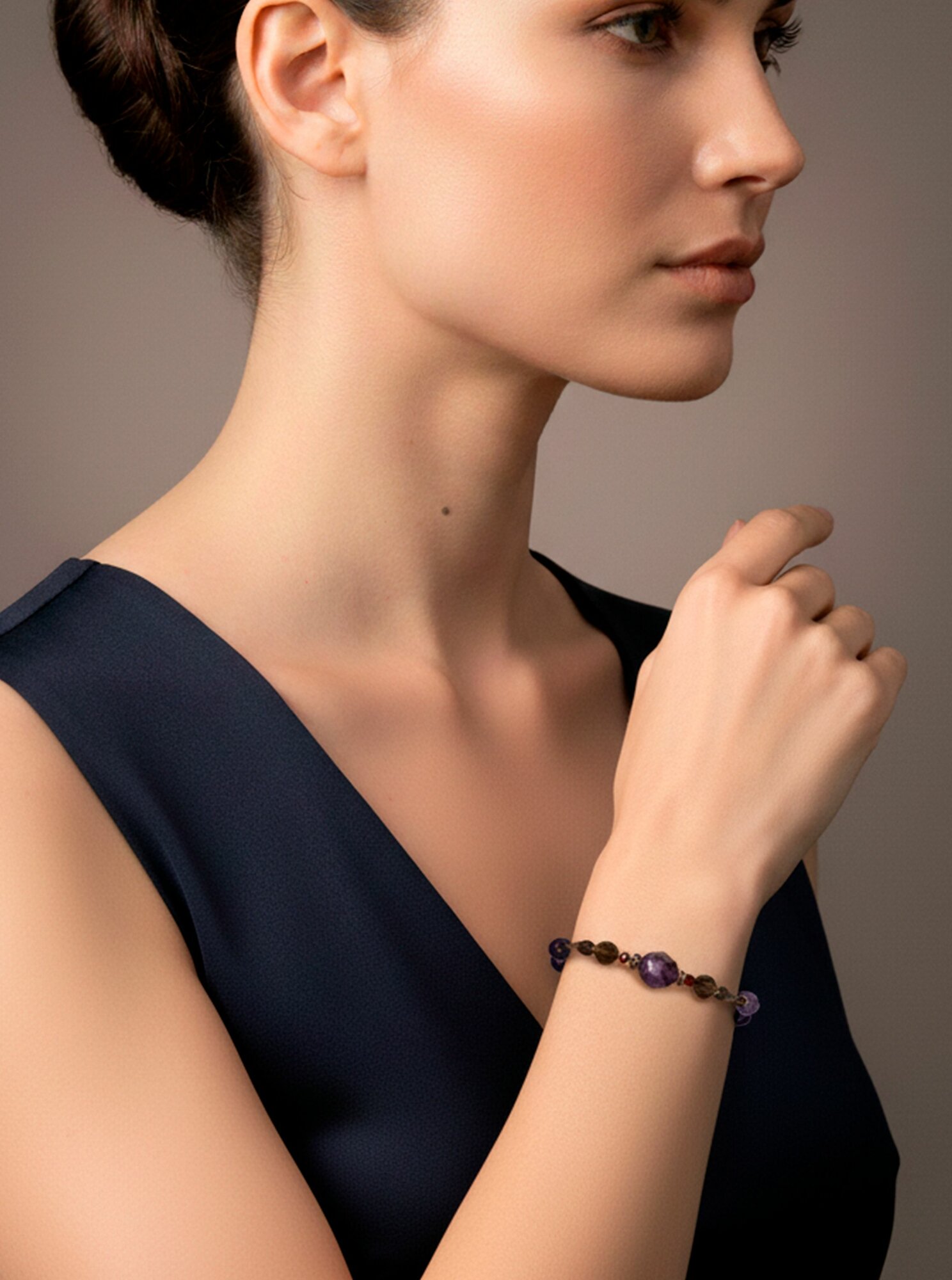 Браслет, раухтопаз, аметист