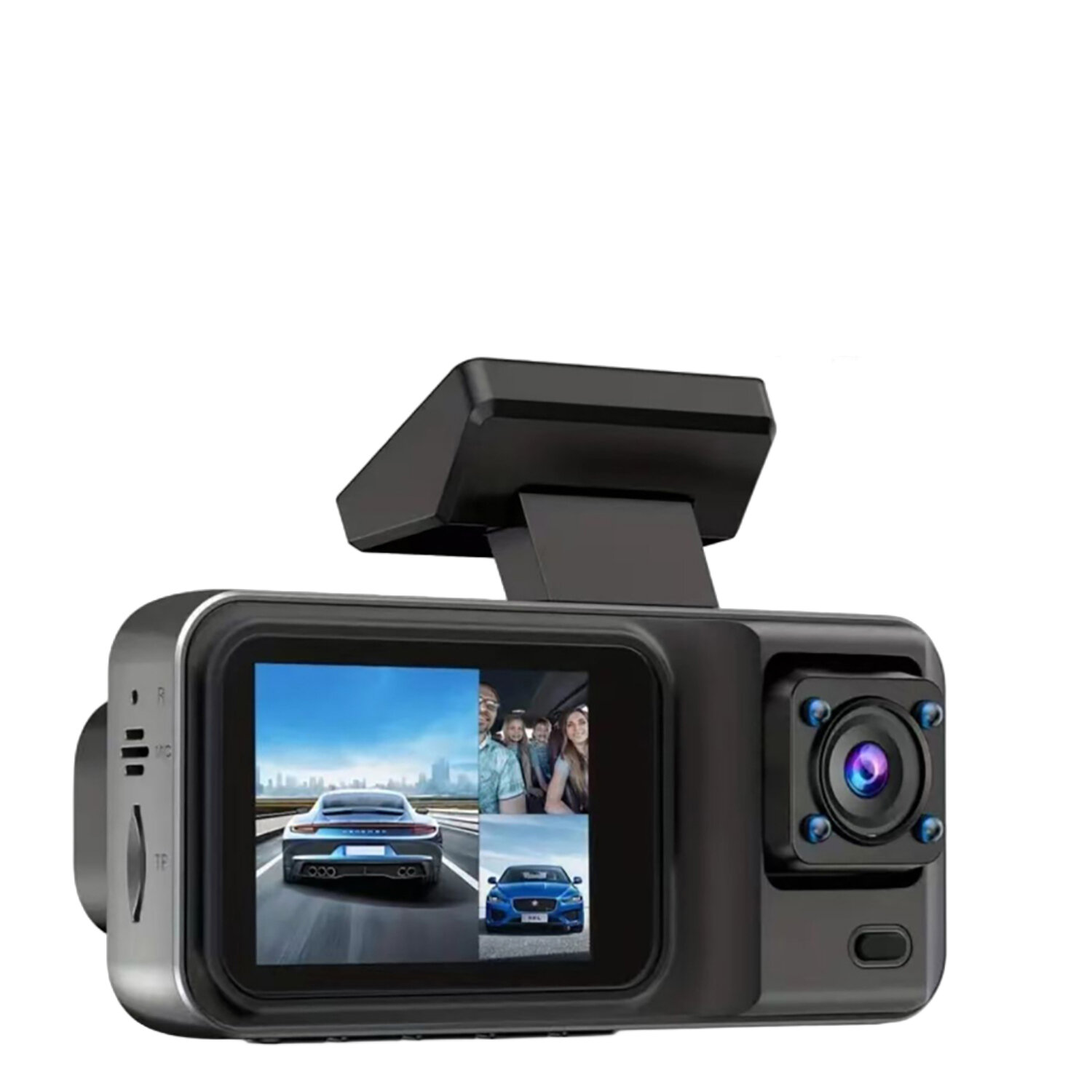 1080P DVR Камера для Автомобиля Передняя и Внутренняя и Задняя Камера Драйверская Запись с 2-дюймовым IPS Экраном Угол Обзора 170° Поддержка Ясной Ночной Визии Столкновение Блокировки Циклической Записи Черный