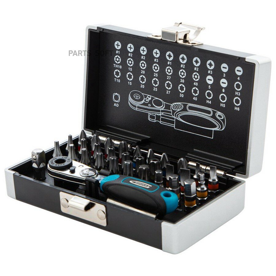 Набор бит, 1/4, магнитный адаптер, сталь S2 пластиковый кейс, 33 предм. от официального дистрибьютора, GROSS, артикул 11365