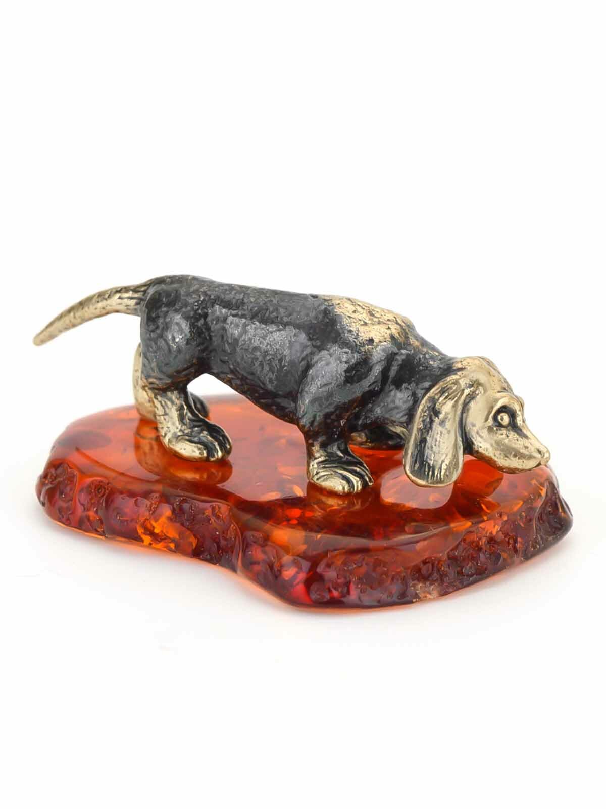 Сувенирная фигурка - Собака Такса, Янтарь, 2,0 см