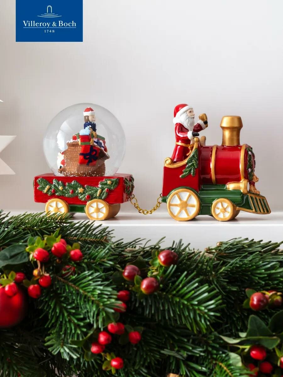 Новогодний снежный шар 22 см, "Поезд", Christmas Toy's, Villeroy & Boch, Премиум-Фарфор