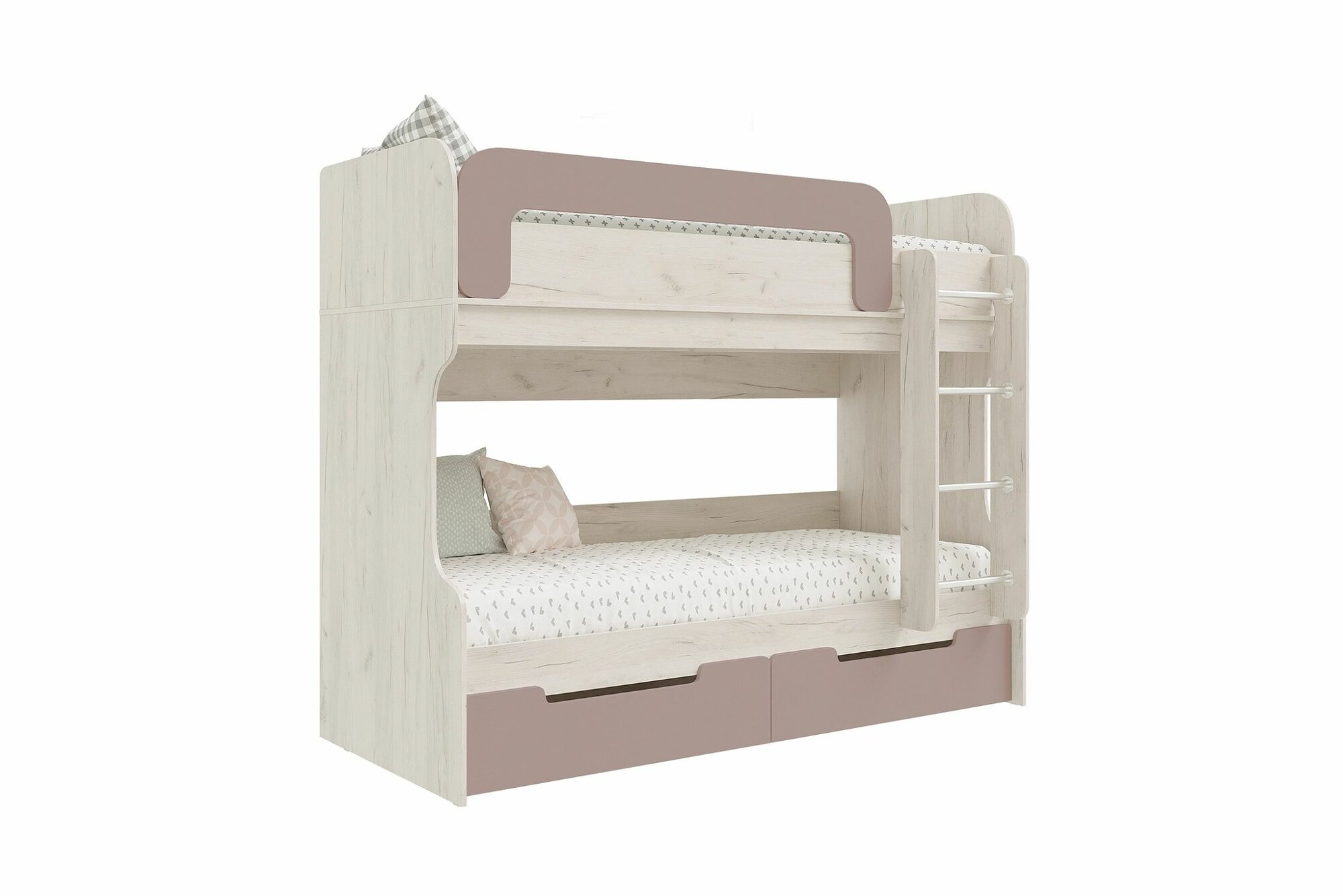 Юниор-4 Кровать 2-х ярусная (чердак) (Шарли Pink/Дуб Крафт Белый)
