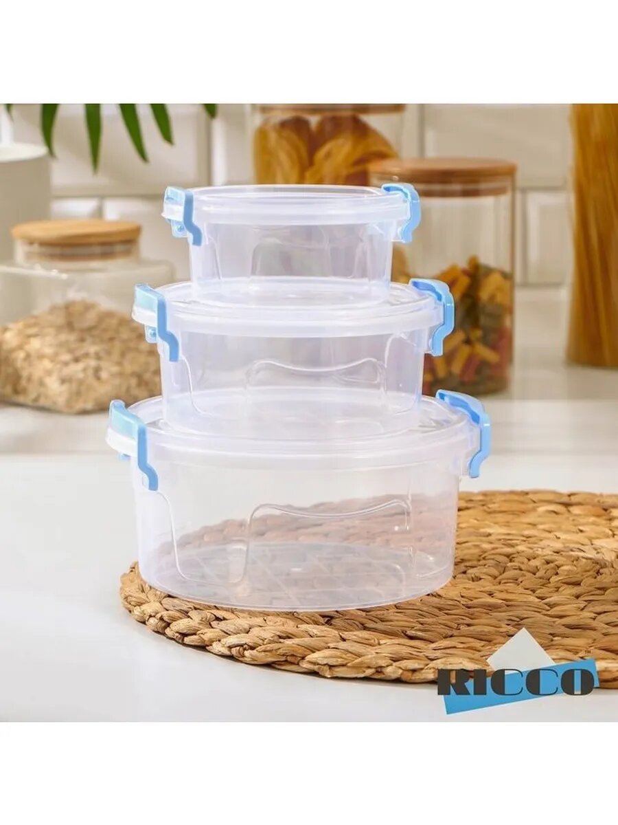 Набор контейнеров пищевых RICCO, 3 шт: 300 мл, 600 мл, 1,2 л