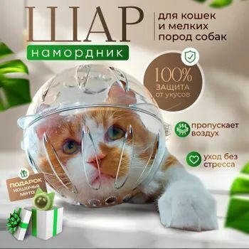 Намордник шар для кошек и мелких пород собак. Намордник шар пластиковый прозрачный круглой формы на голову для животных для обрезки когтей, мытья, стрижки.