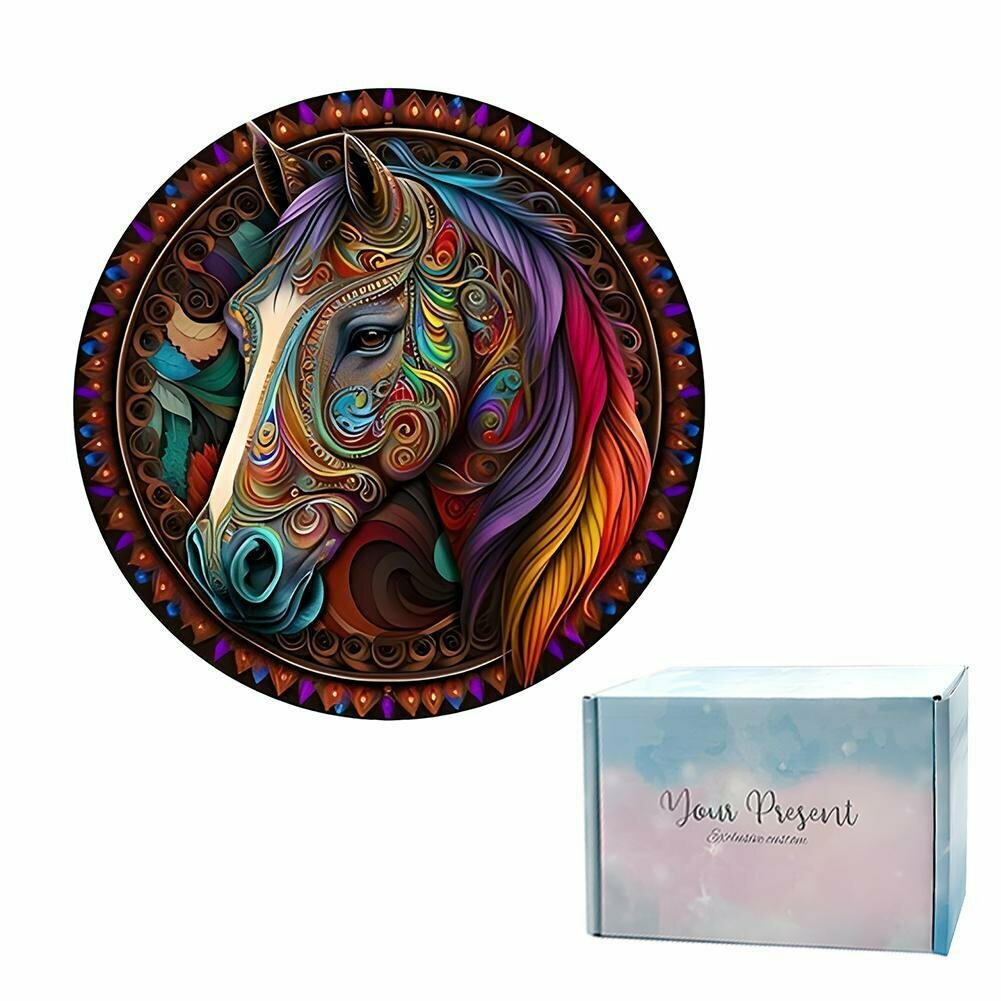 Деревянный пазл "Белая лошадь богатства" символ года 2026, Фигурный / Подарок для взрослых и детей