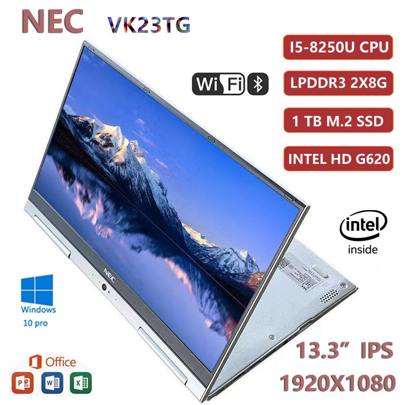 ноутбук 13.3 " NEC VK23TG (CORE i5-8250U CPU+LPDDR3 2X8G RAM+1000G M.2 NVME SSD+Intel UHD Graphics 620+1920X1080 IPS 4K ) Win 10 pro ( складной + Два в одном)