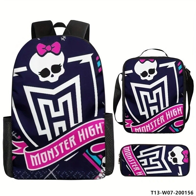В наличии трансграничный бестселлер Monster High: школьная сумка из трех предметов с принтом Monster High, пенал, сумка через плечо и вместительный студенческий рюкзак.