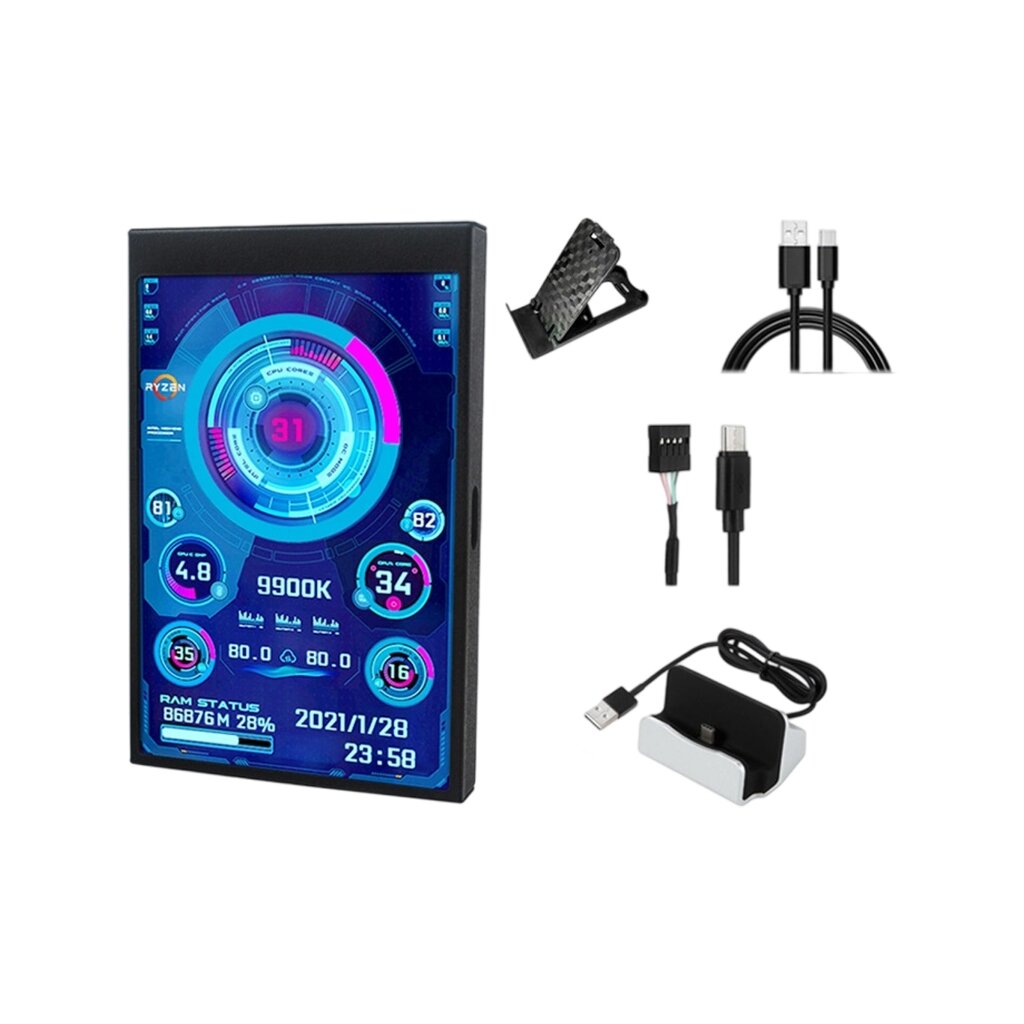 3,5-дюймовый дополнительный экран Type C Компьютерный процессор GPU Жесткий диск Монитор с динамической редактируемой темой Дополнительный экран USB-дисплея