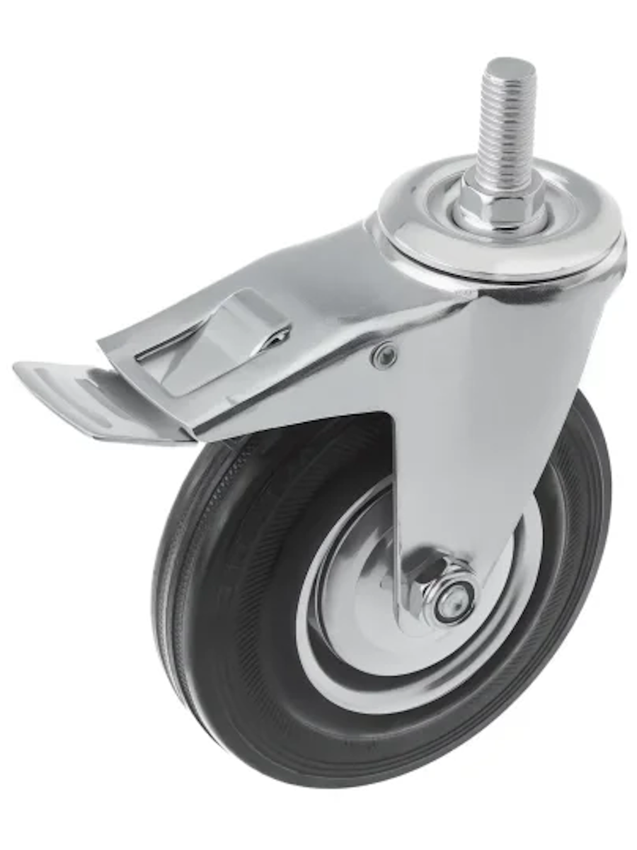 Ролик промышленный черная резина ZipFit SCTB42 с болтом с тормозом d100-60кг