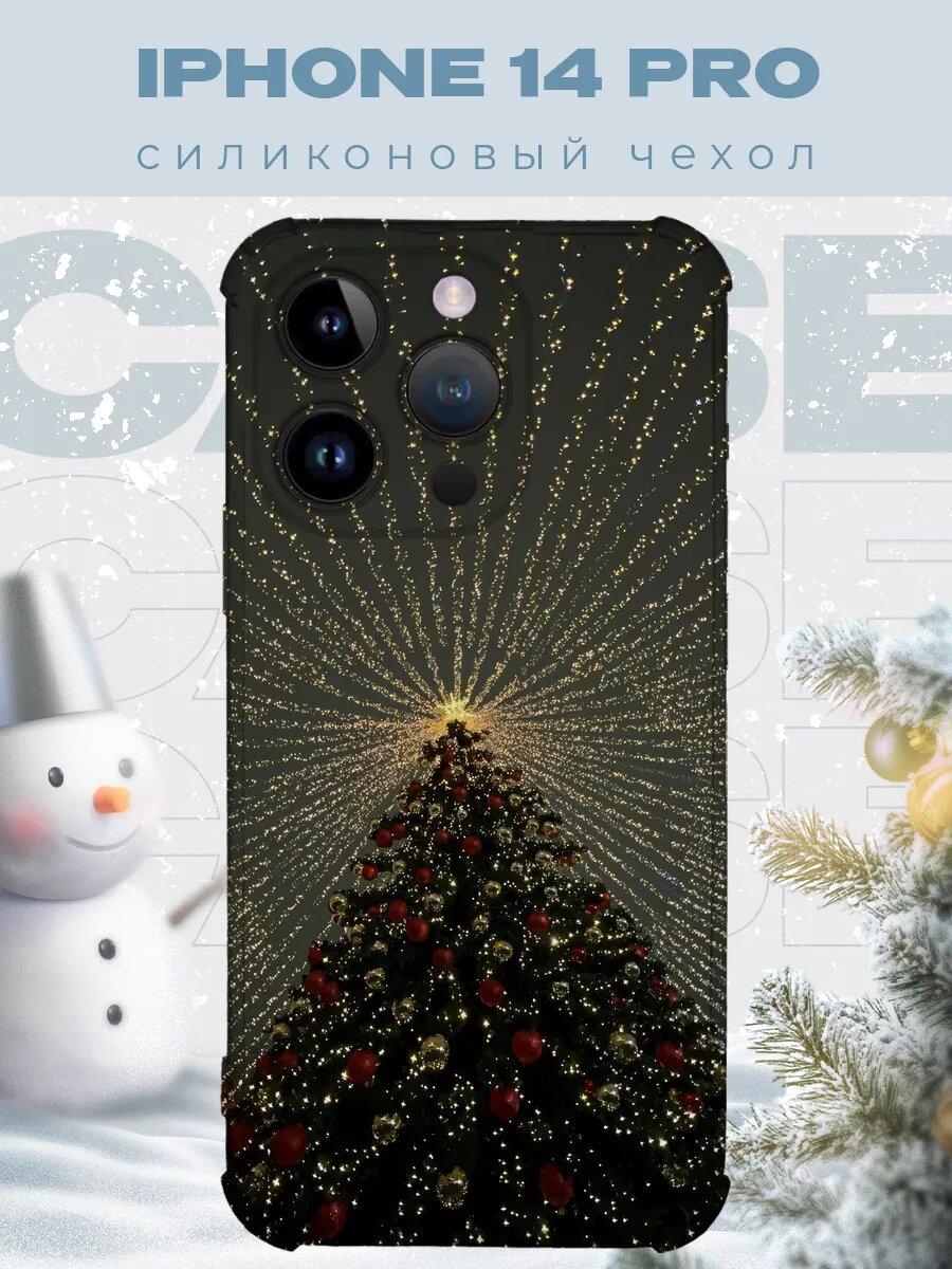 Новогодний чехол для телефона iPhone 14 Pro елка