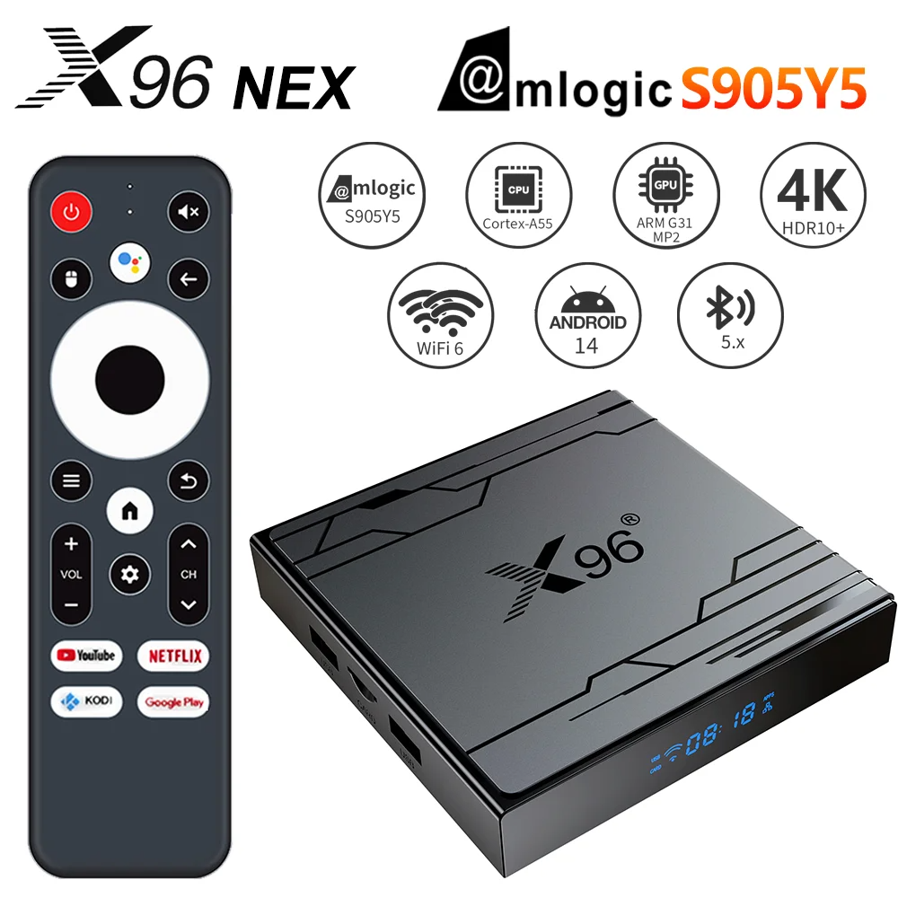 TV Box X96 NEX Android 14 Amlogic S905Y5 4GB32GB HDR10+ 4K WIFI6 BT5. X Media Player Set Top Box