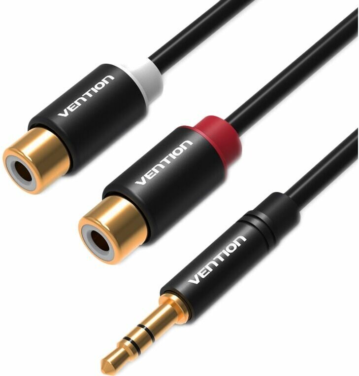Переходник-разветвитель Vention гибкий Jack 3.5 mm M/2RCA F - 0.3 м Чёрный