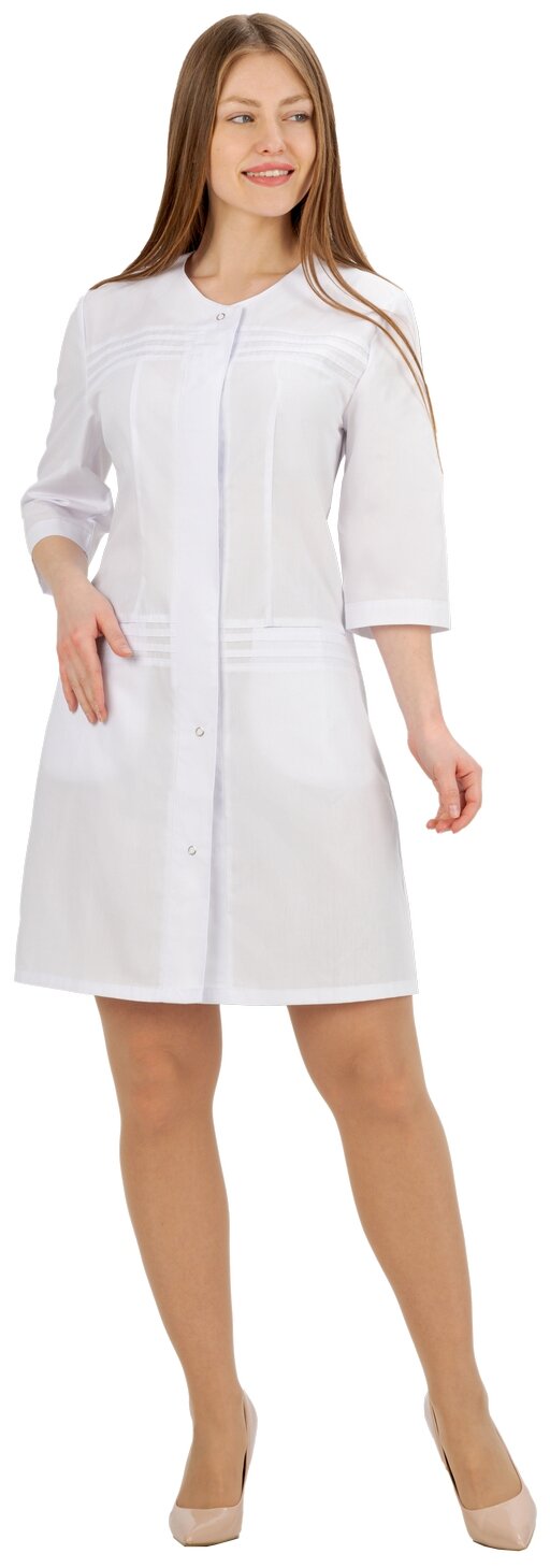 Халат медицинский женский "Флора", ткань тиси, цвет белый, размер 42