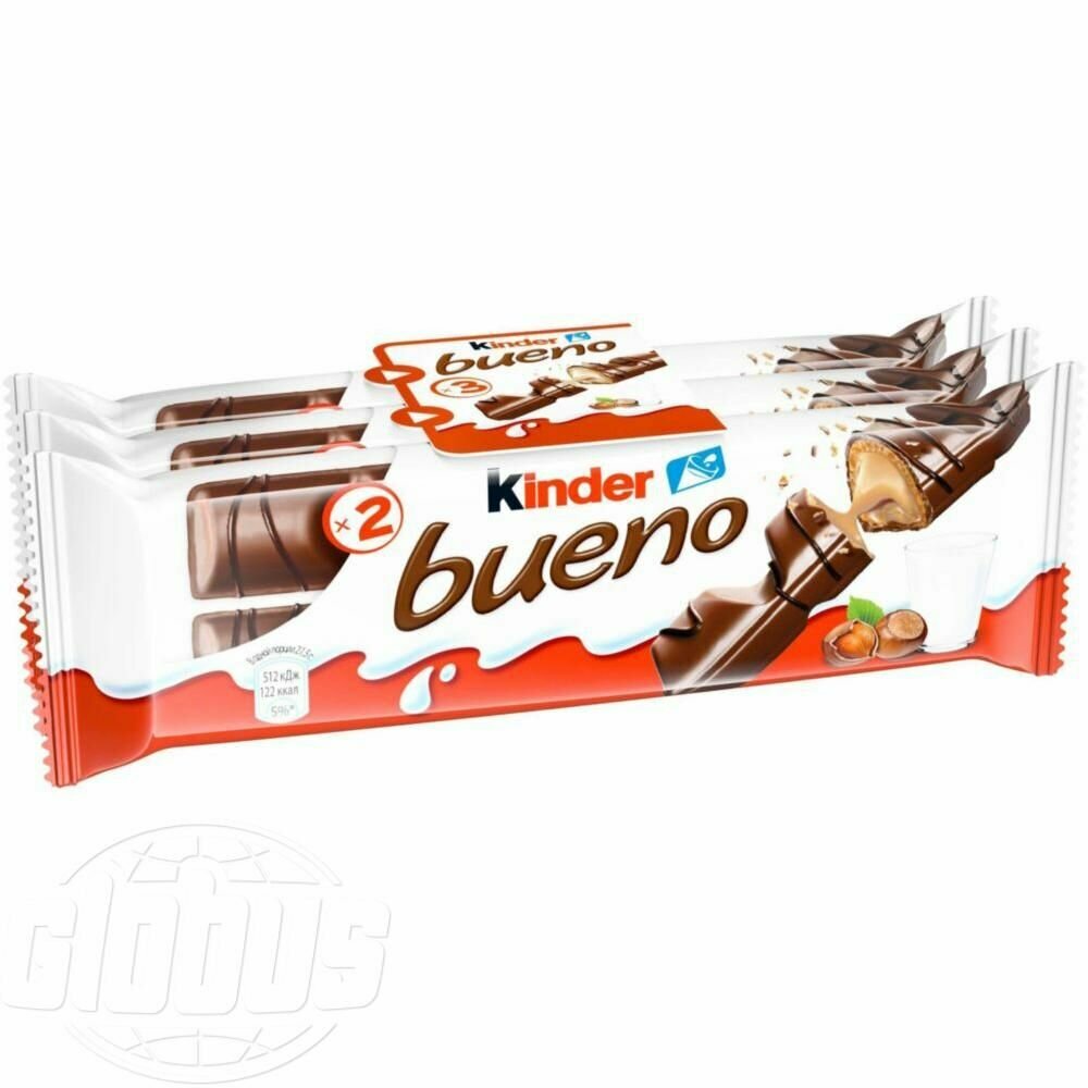 Батончик Kinder Bueno вафельный в молочном шоколаде 43г x 3шт, 129г