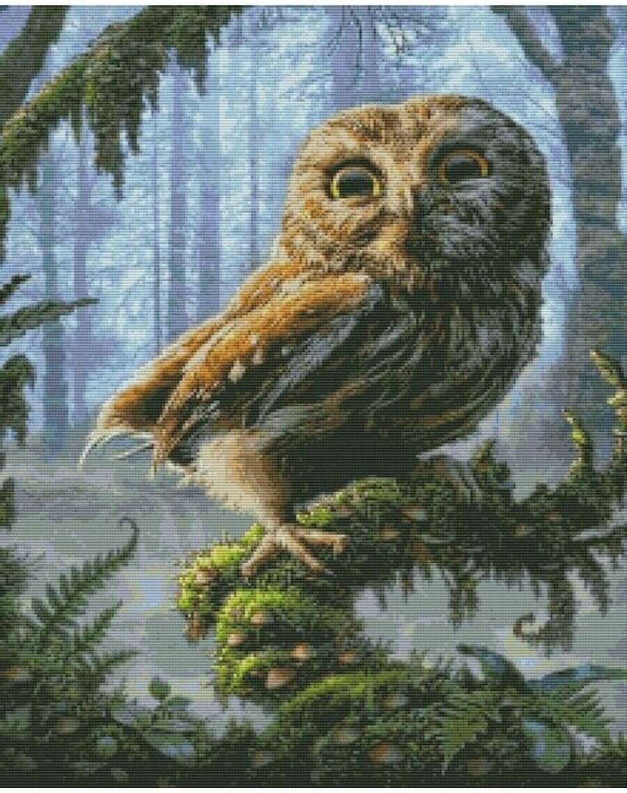 Вышивка крестом сова в лесу 46х56