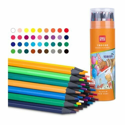 Карандаш Deli 7073-36 7073-36, пластик, ластик, туба пластиковая, 36