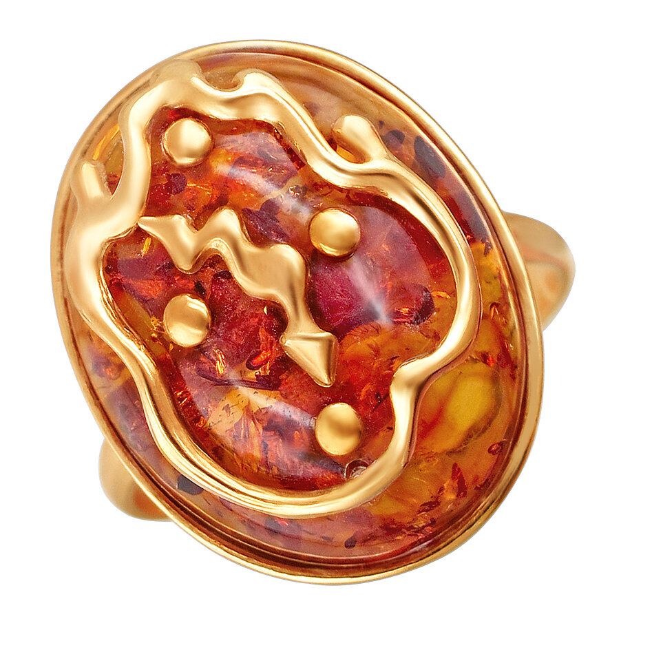 Кольцо, серебро, 925 проба, янтарь