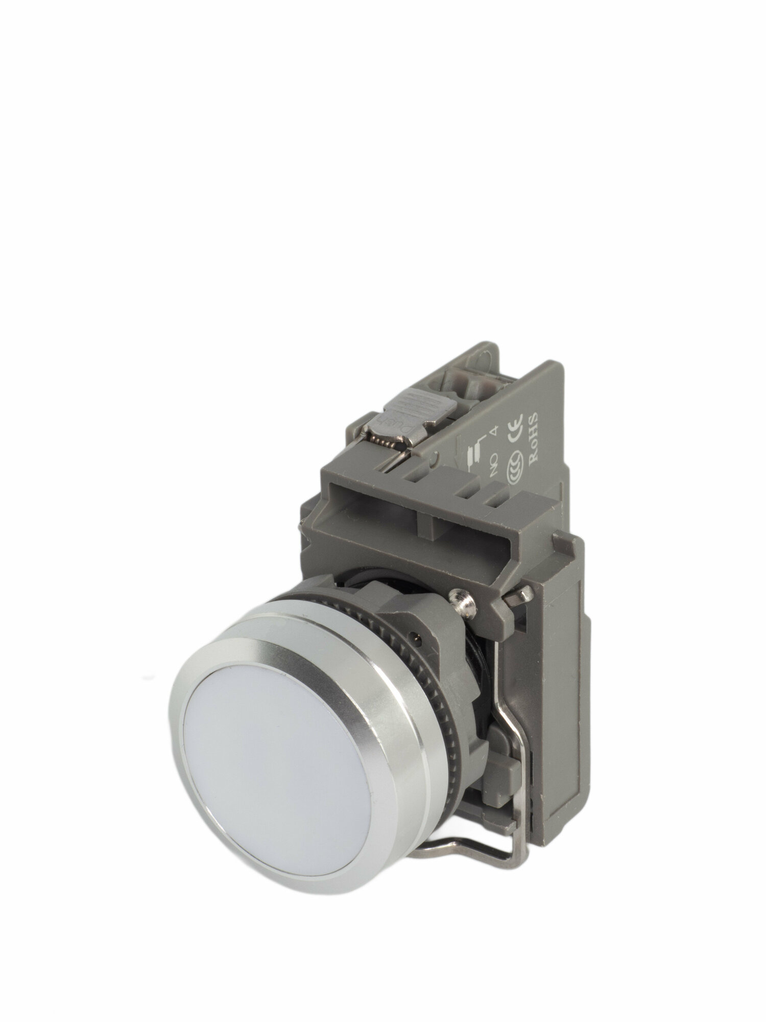 Кнопка матовая, белая, металл, с держателем, 1NO, push-in, 22мм