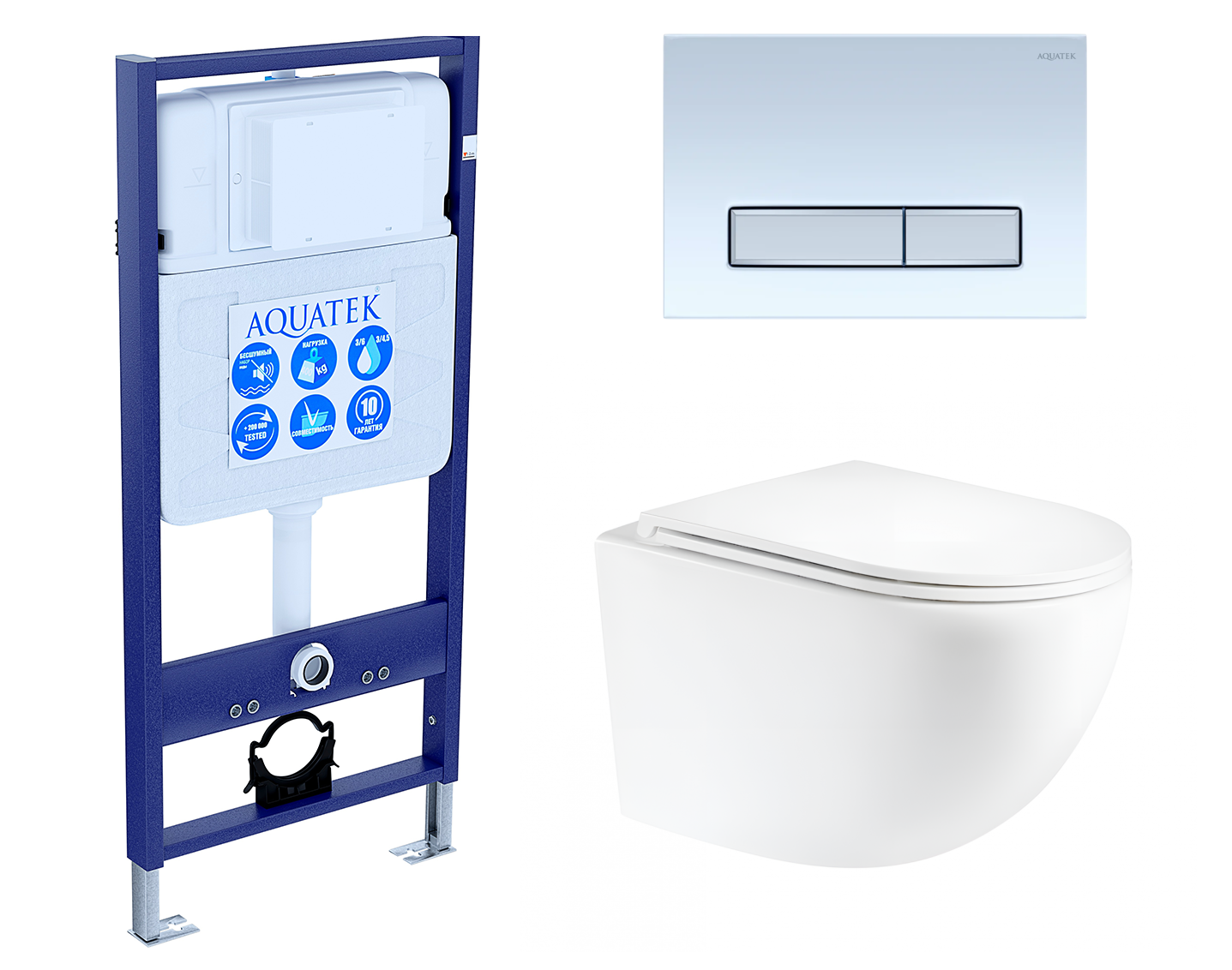 Комплект 3 в 1 инсталляция Акватек Standart 50 + Унитаз подвесной Enio Unico Tornado EN2105073 с кнопкой белой хром INS-0000012 + EN2105073 + KDI-0000030