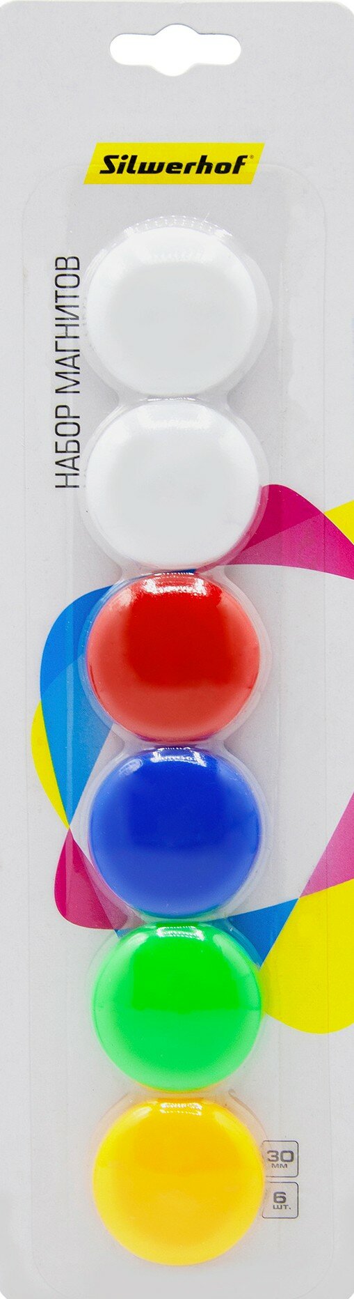 Магниты для досок, пластиковые, круглые, d30 мм, 6 шт. (1396915)