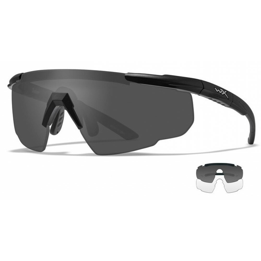Очки стрелковые Wiley X Saber ADV / Дымчато-серая+прозрачная линзы / Черная матовая