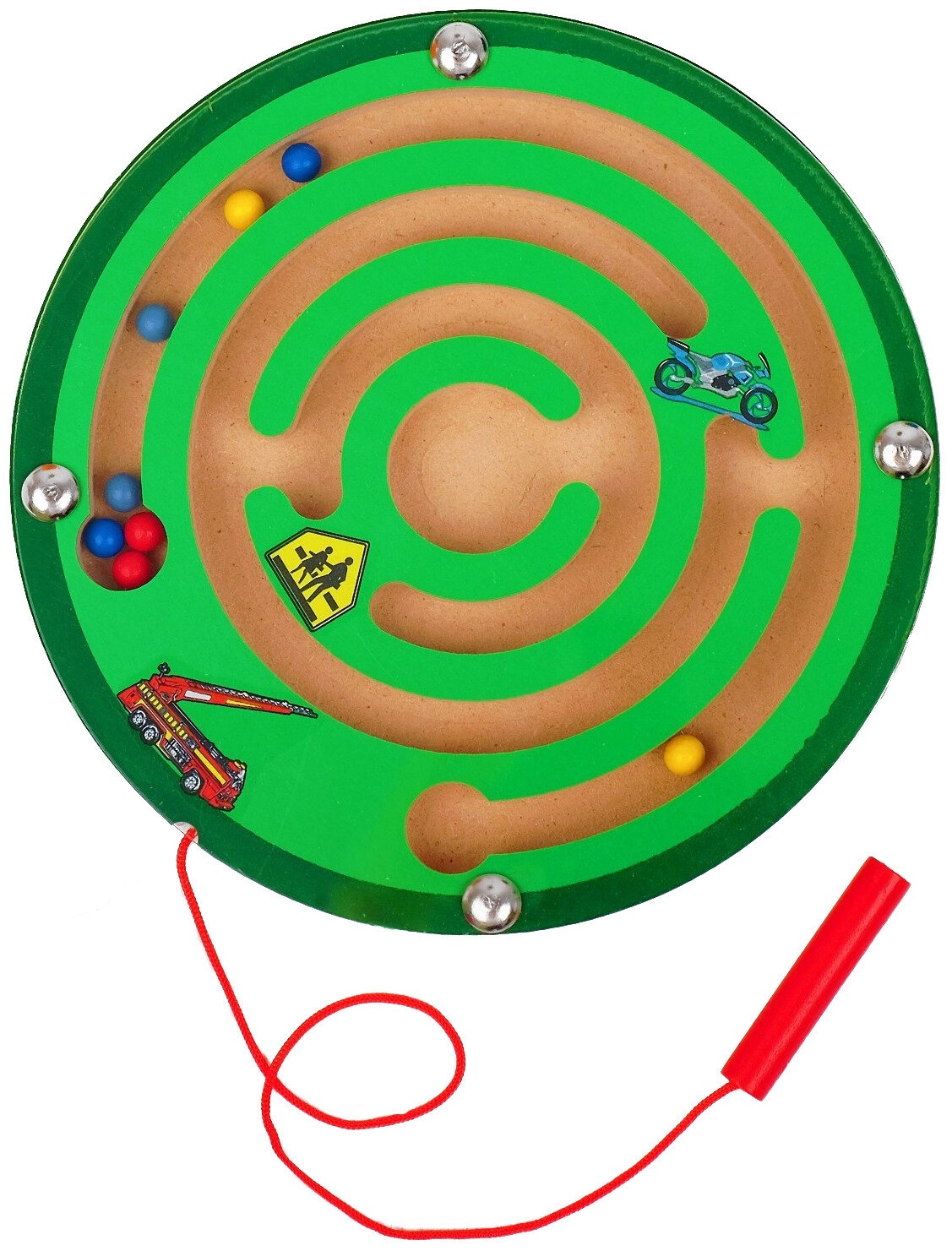 Магнитный лабиринт-рыбалка "Волчок" с шариками малый, деревянная развивающая игра-головоломка + ручка с магнитом, цвета микс