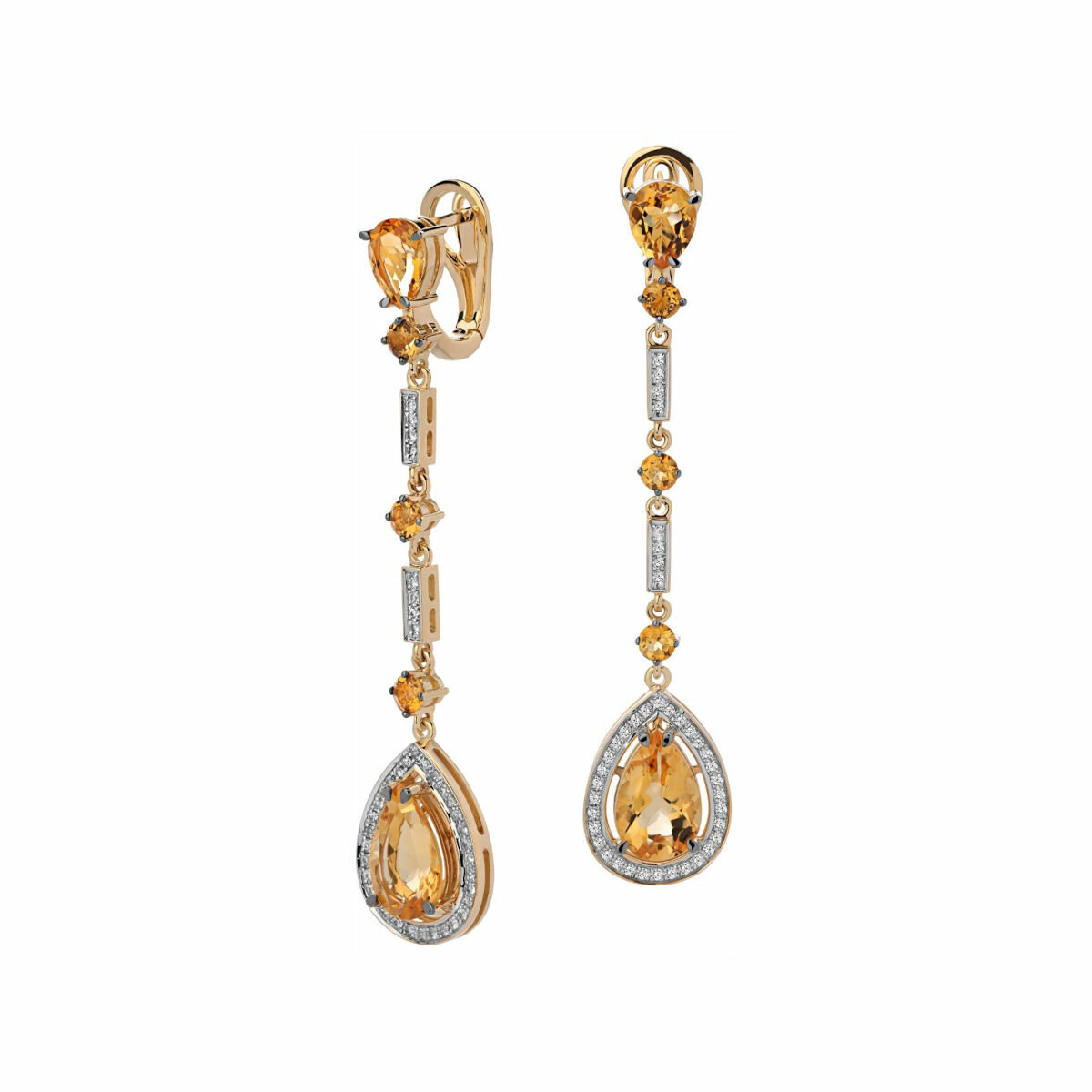 Серьги, желтое золото, 585 проба, цитрин, сапфир