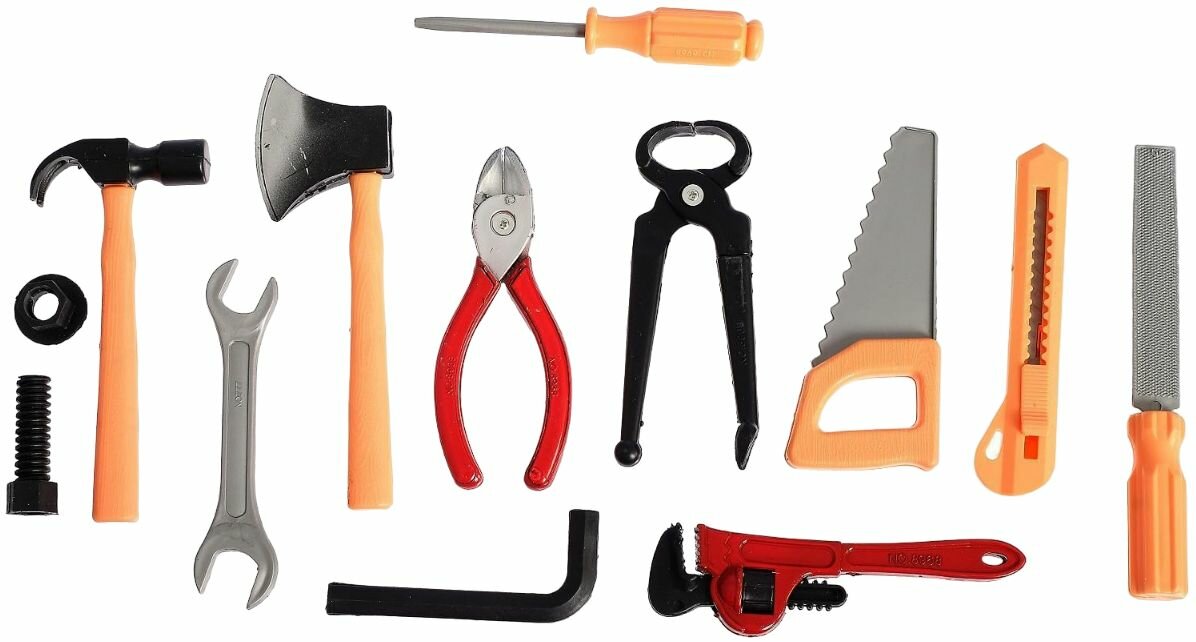 Детский набор игрушечных инструментов "Супер мастер", с обучающими карточками, 13 предметов, для сюжетно-ролевой игры, юный плотник и слесарь