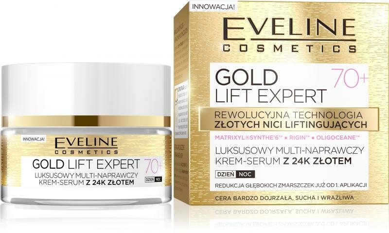 Eveline Gold Lift Expert 70+ Эксклюзивный ультравосстанавливающий крем-сыворотка с 24к золотом 50 мл.