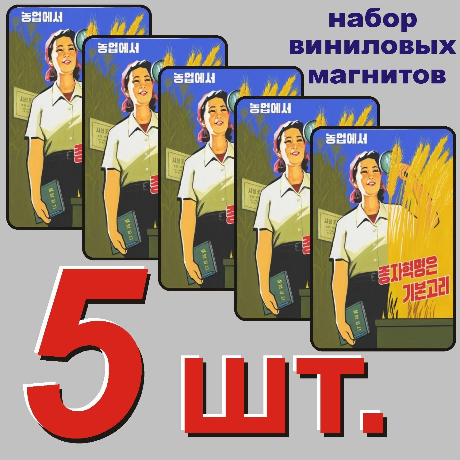 Магнит на холодильник "Агитационный плакат, Северная корея." 5 шт.