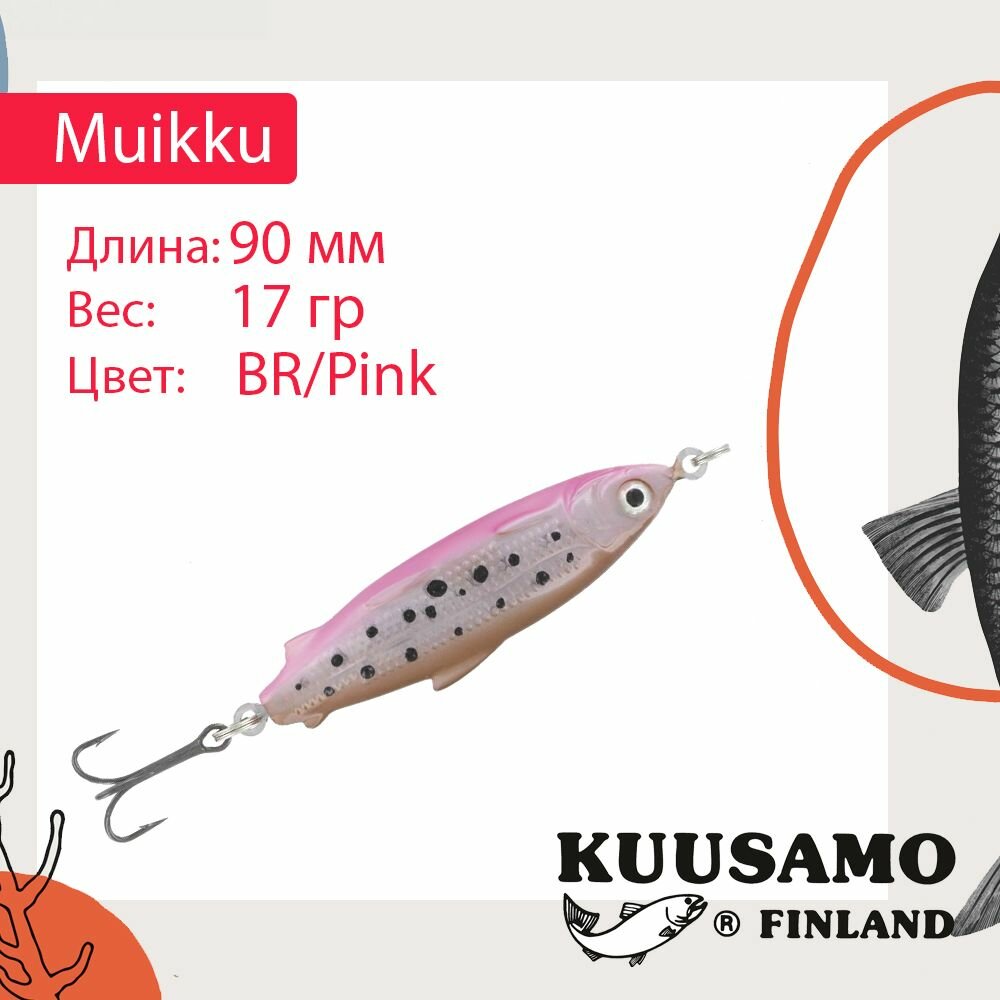 Блесна для рыбалки Kuusamo Muikku 90/17 BR/Pink, UV (колеблющаяся)