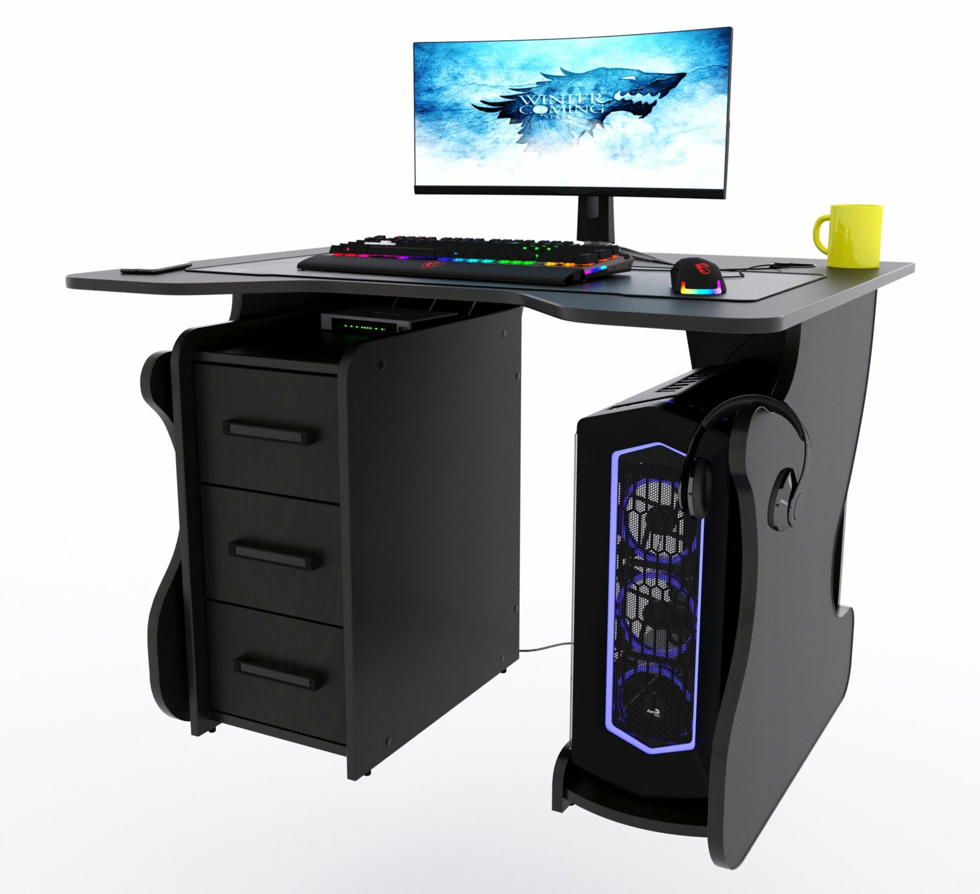 Игровой компьютерный стол "Даги" с тумбой, 100x80x75 см, венге