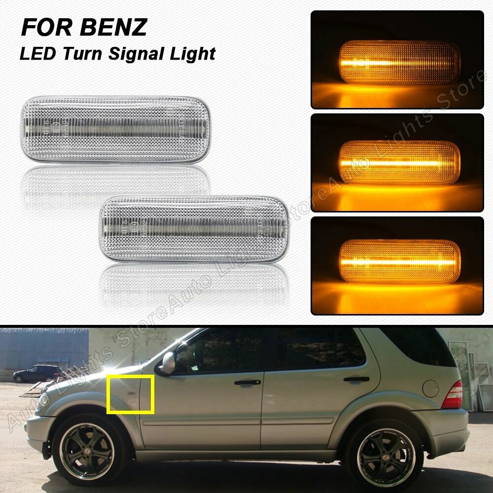 2 шт, динамические боковые габаритные огни для Mercedes Benz W163 ML320 1998-2003 ML430 ML55 AMG 2000-2003, поворотный сигнал, лампа поворота без ошибок clear dynamic