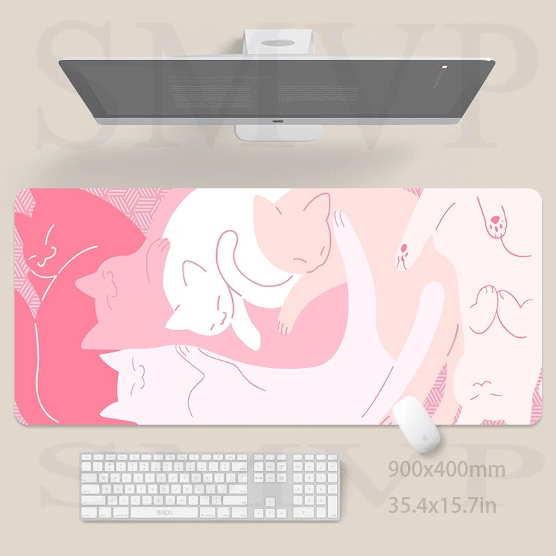 Коврик для мыши 900x400 мм, розовый кот, CAT-2