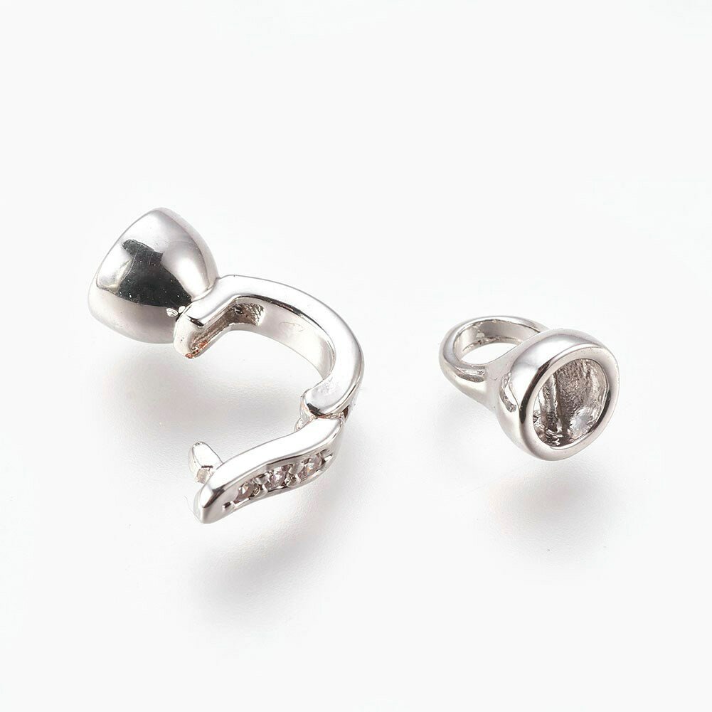 Застежка-концевик 17х7мм (внутренний размер 4мм), Milano, защелкивающаяся, с фианитами, базовый материал - латунь, под родий, 1 шт.