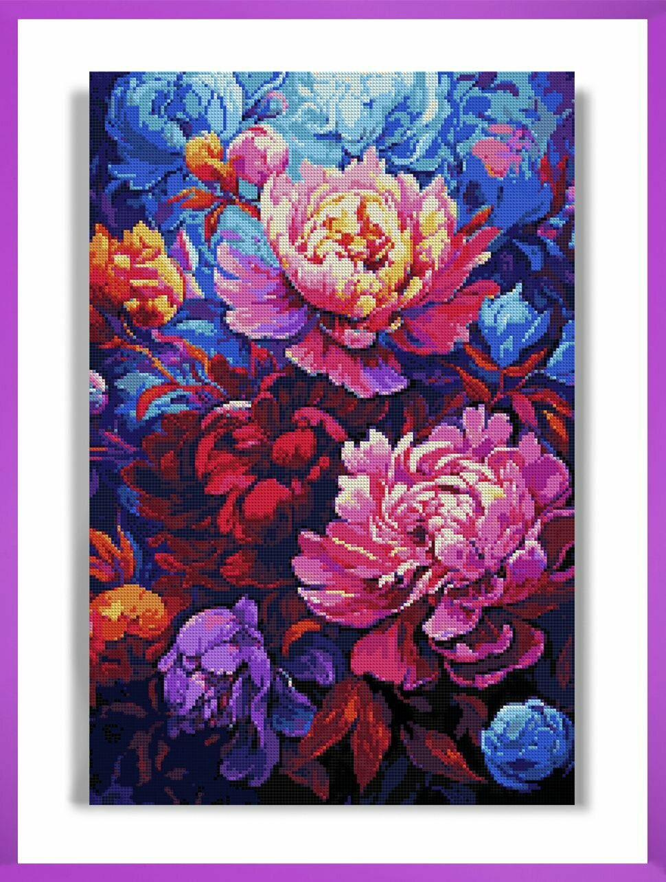 Алмазная мозаика на подрамнике - вышивка Цветочная композиция с пионами 3 40 х 60 см
