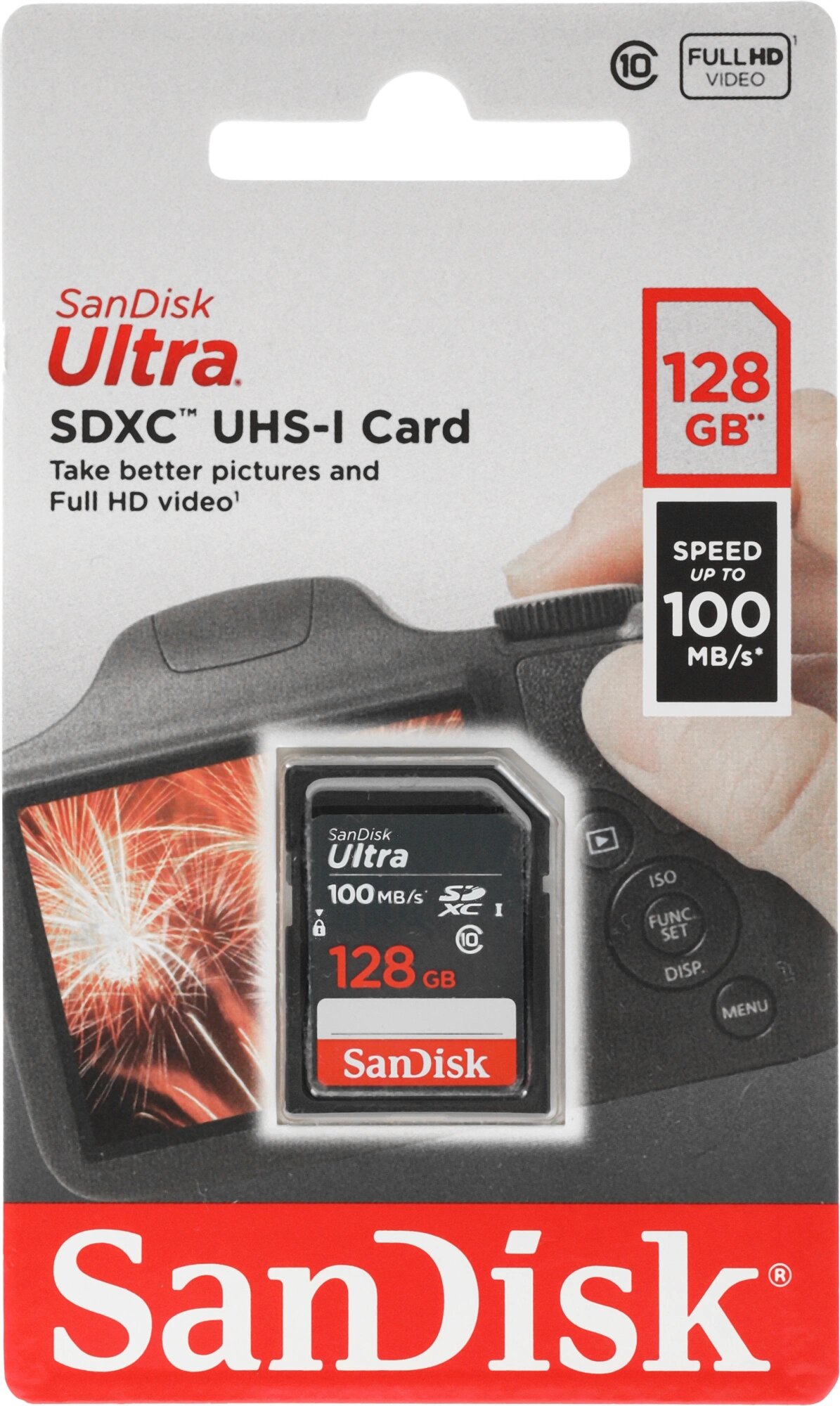 Карта памяти SanDisk Ultra, 128 ГБ, SDHC, UHS-I Class 10 (SDSDUNR-128G-GN3IN)