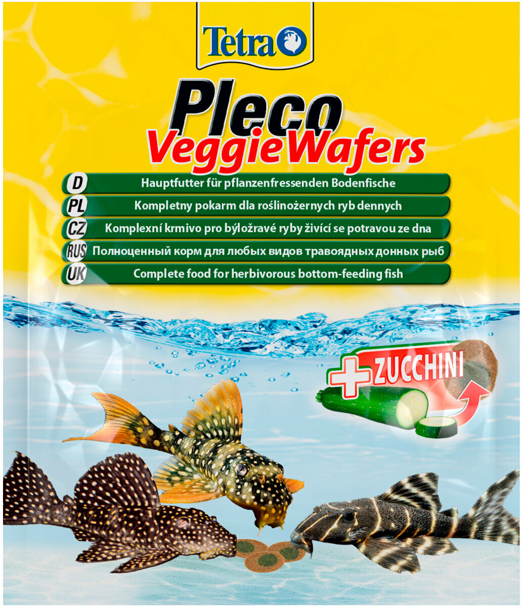 TETRA PLECO VEGGIE WAFERS корм чипсы для растительноядных донных рыб (15 гр х 10 шт)