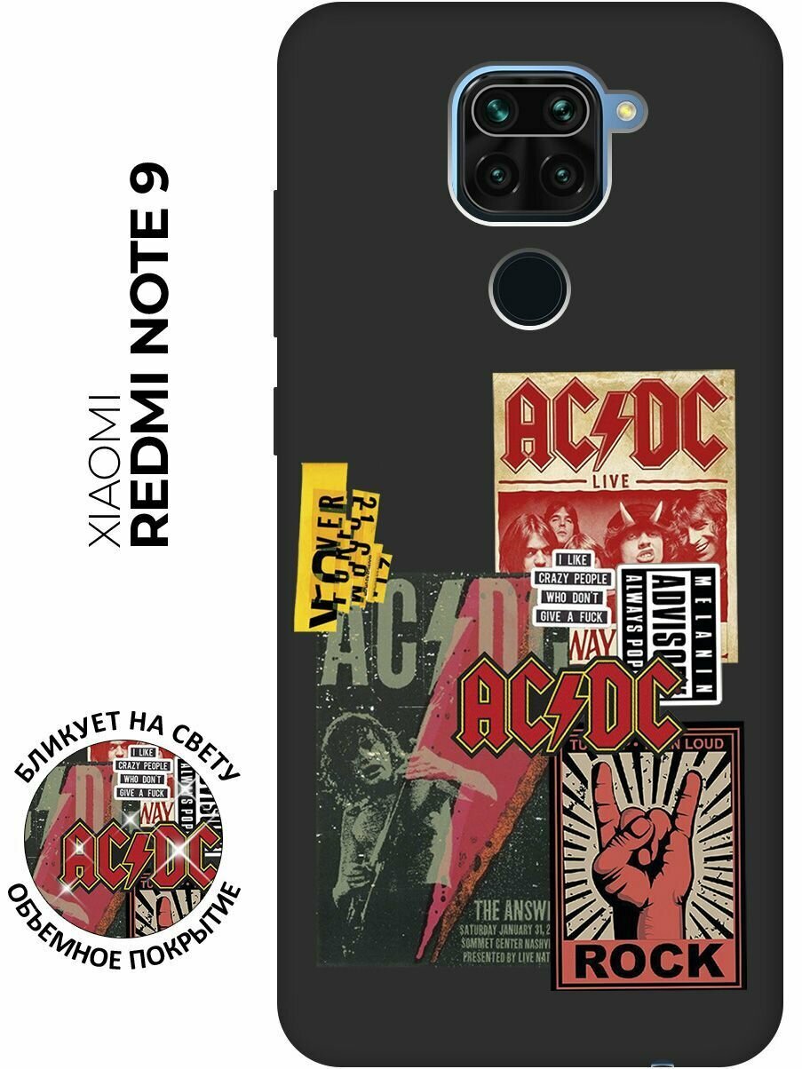 Матовый чехол AC/DC Stickers для Xiaomi Redmi Note 9 / Сяоми Редми Ноут 9 с 3D эффектом черный