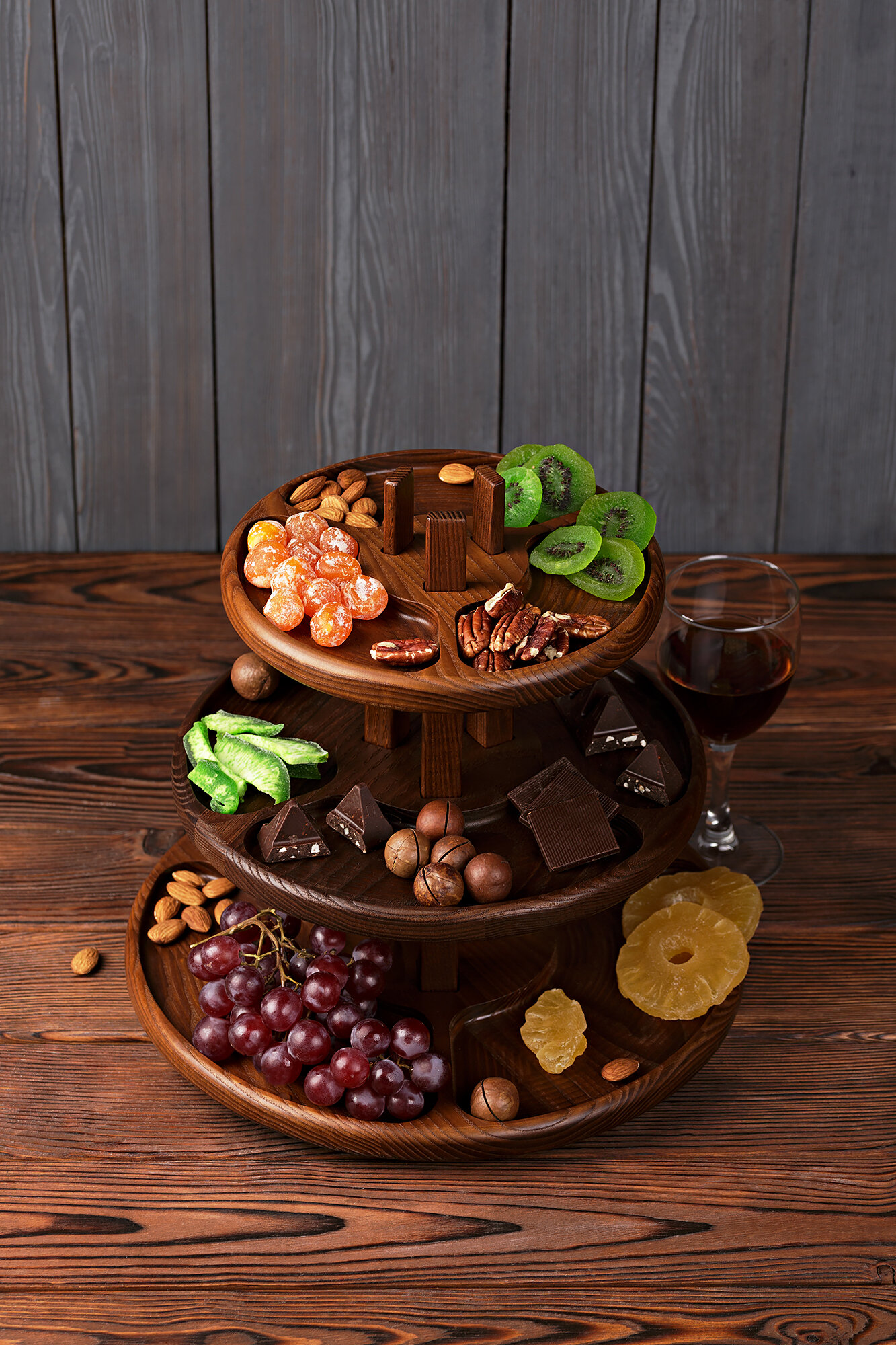 Фруктовница 3-х ярусная Zotwoods из термоясеня, 1 шт