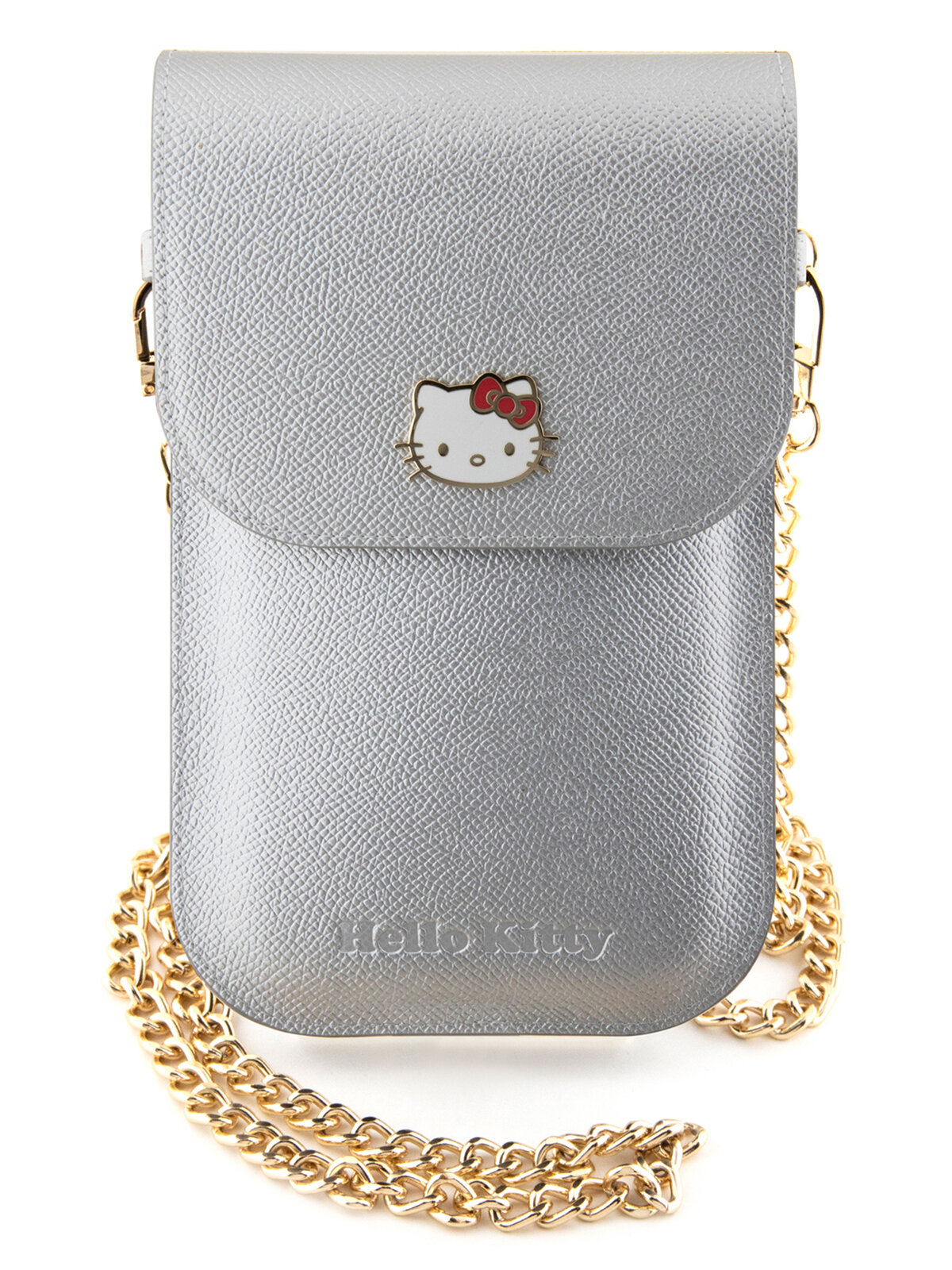 Hello Kitty для смартфонов сумка Wallet Phone Bag PU Grained leather Metal Kitty Head w Chain Silver