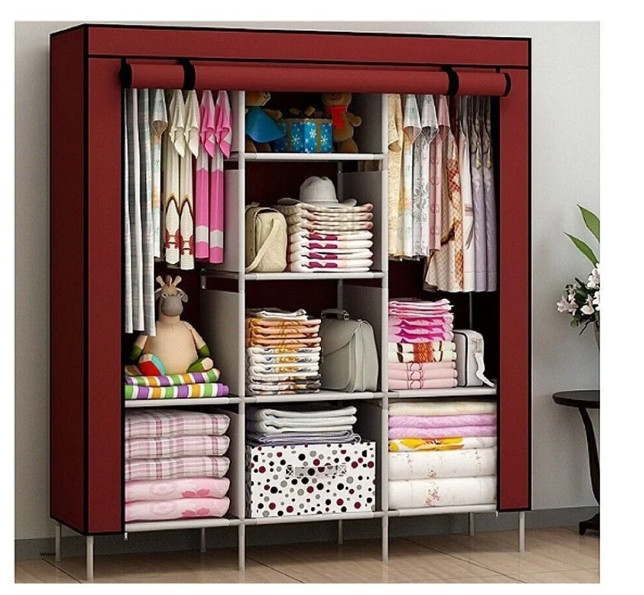 Шкаф тканевый для одежды складной / Каркасный тканевый быстросборный / Герметичный / бордовый