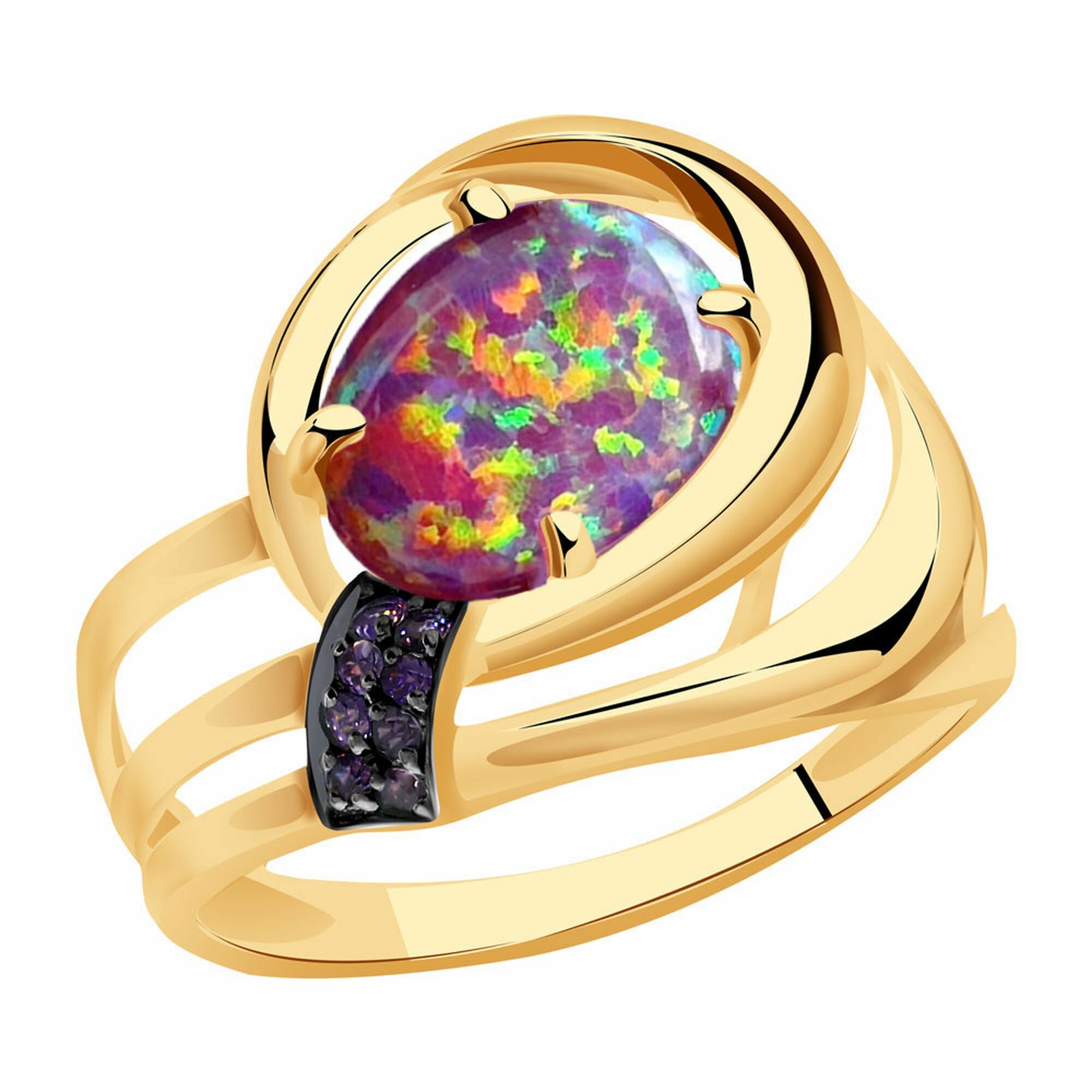 Кольцо, красное золото, 585 проба, фианит, опал