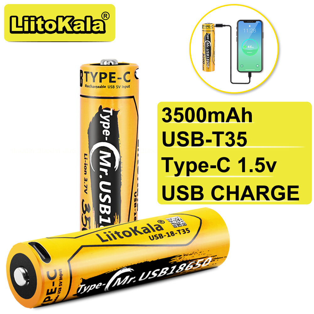 LiitoKala 2Pcs USB-T35 l 3.7V 3500mAh USB Tepy-C Перезаряжаемая литий-ионная батарея для пульта дистанционного управления мышью небольшой вентилятор Электрическая игрушка батарея