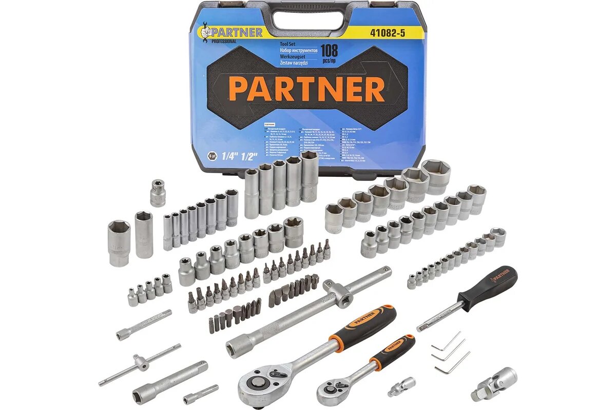 Partner Набор инструментов 108 предметов 1/4" 1/2" 6-гранный 4-32 мм. PA-41082-5(771)
