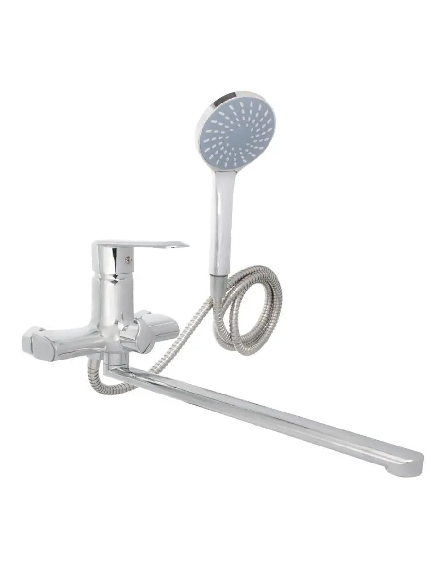 Смеситель для ванны с душем, прямой поворотный излив 35 см, цинк